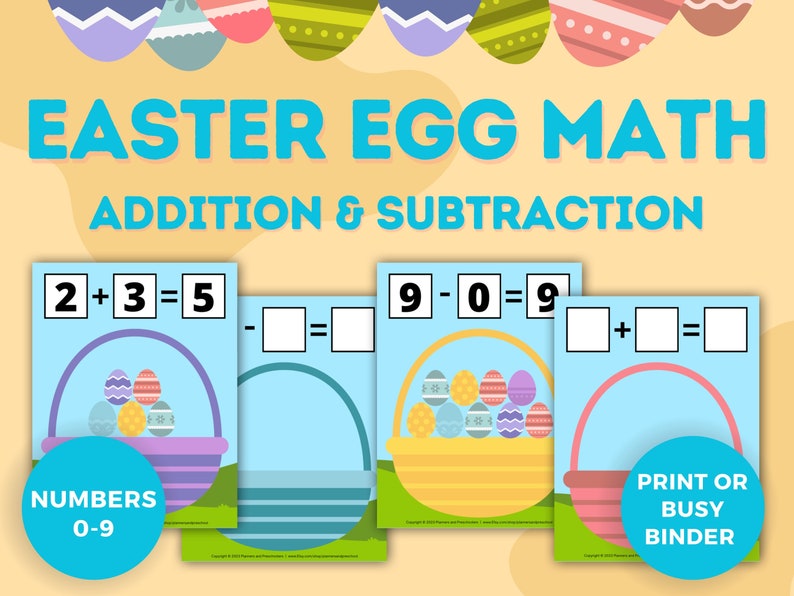 Imprimibles de sumas y restas de matemáticas de Pascua con huevos de ...
