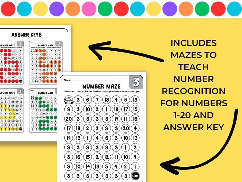 Find the Number Dot Marker Maze Activity for Learning Numbers 1-20 ...