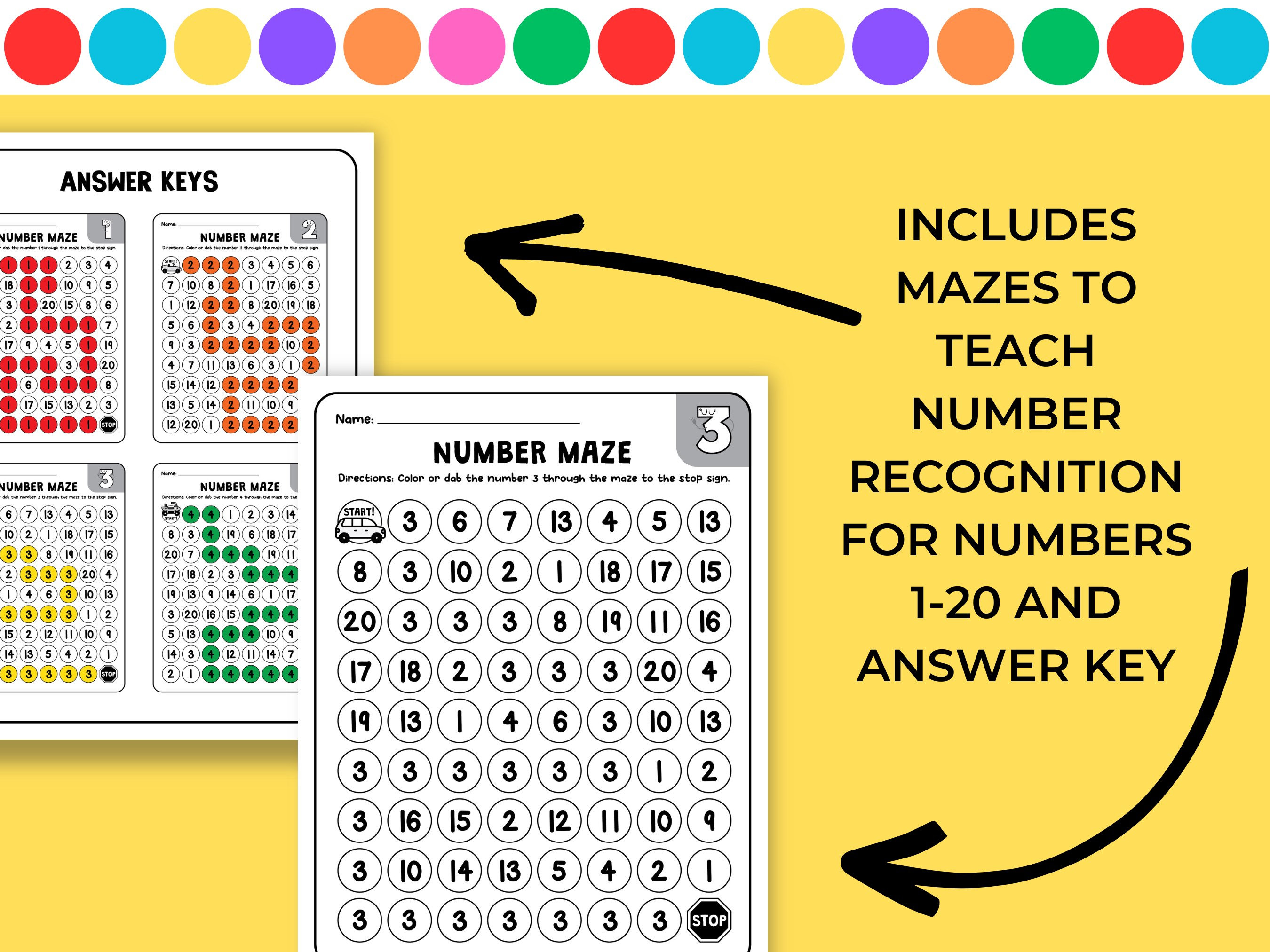 Find the Number Dot Marker Maze Activity for Learning Numbers 1-20 ...