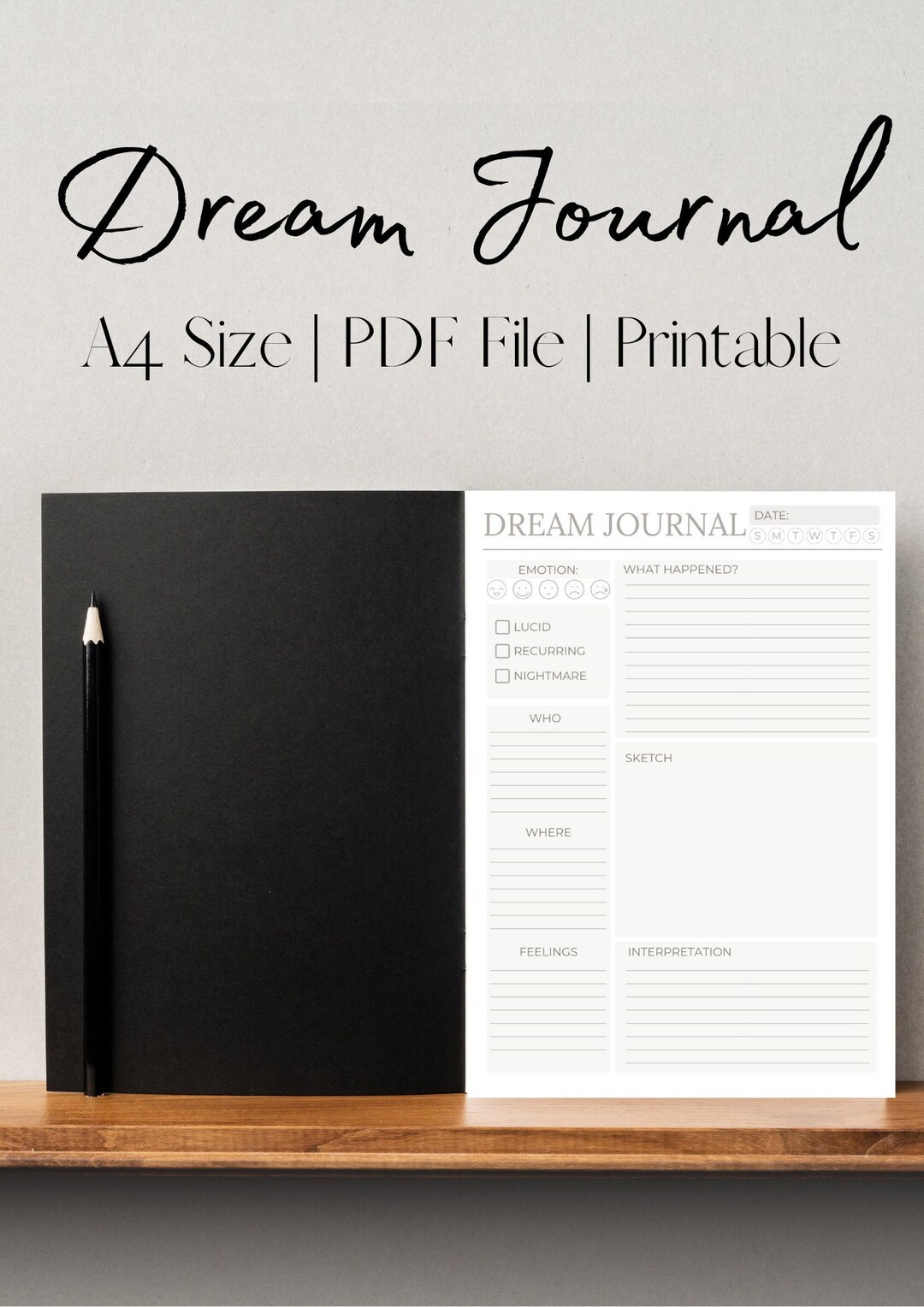 Printable Dream Journal PDF Digital Download Dream Tracker A4 - Etsy
