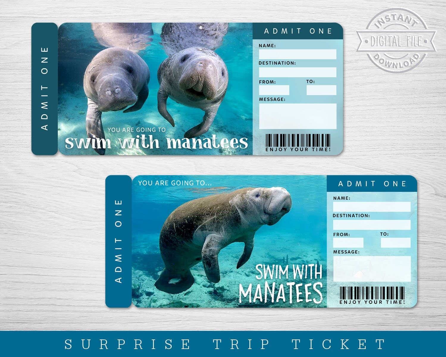 Digital Swim With MANATEES Surprise Trip Gift Ticket Manatees - Etsy