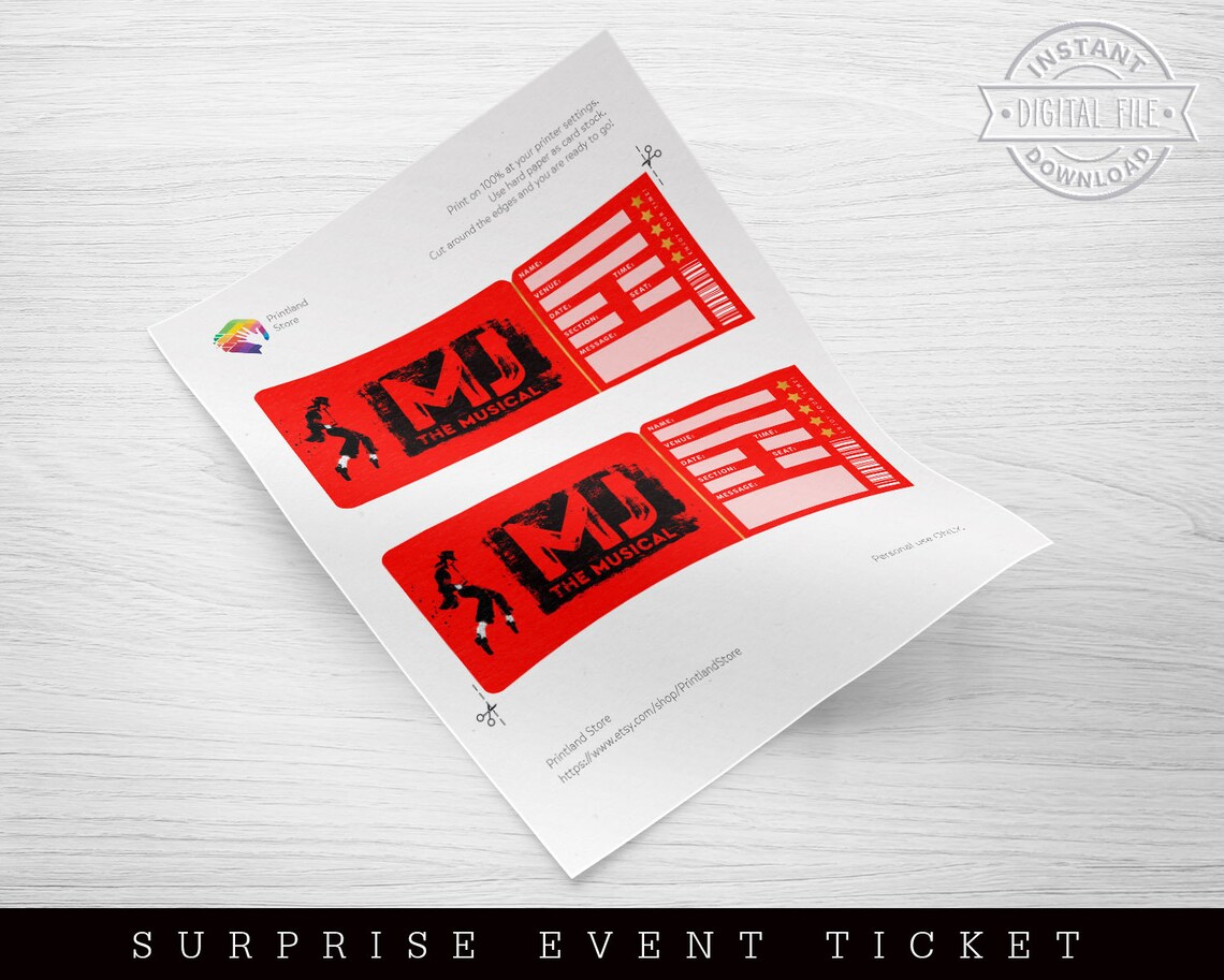 Printable MJ Broadway Surprise Ticket MJ the Musical - Etsy UK