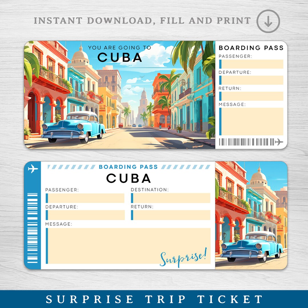 Digital CUBA Surprise Trip Gift Ticket CUBA Printable - Etsy UK