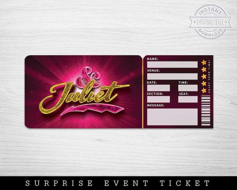 Printable Juliet Broadway Surprise Ticket Juliet the Musical - Etsy