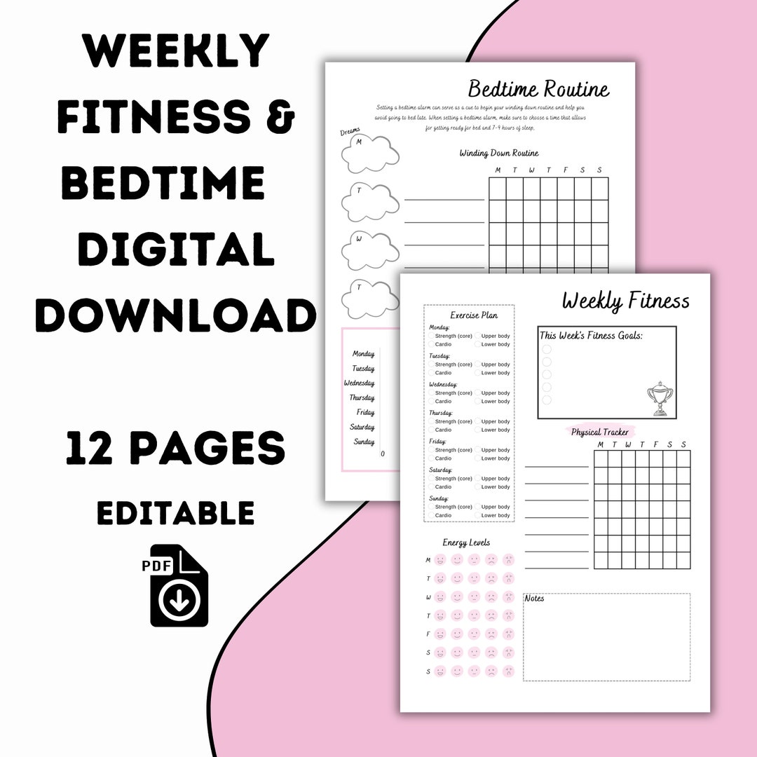 Editable Weekly Fitness Tracker Daily & Bedtime Template - Etsy