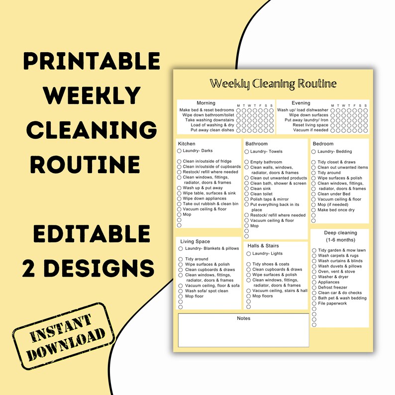 Editable Cleaning Schedule Printable Weekly Cleaning Routine - Etsy