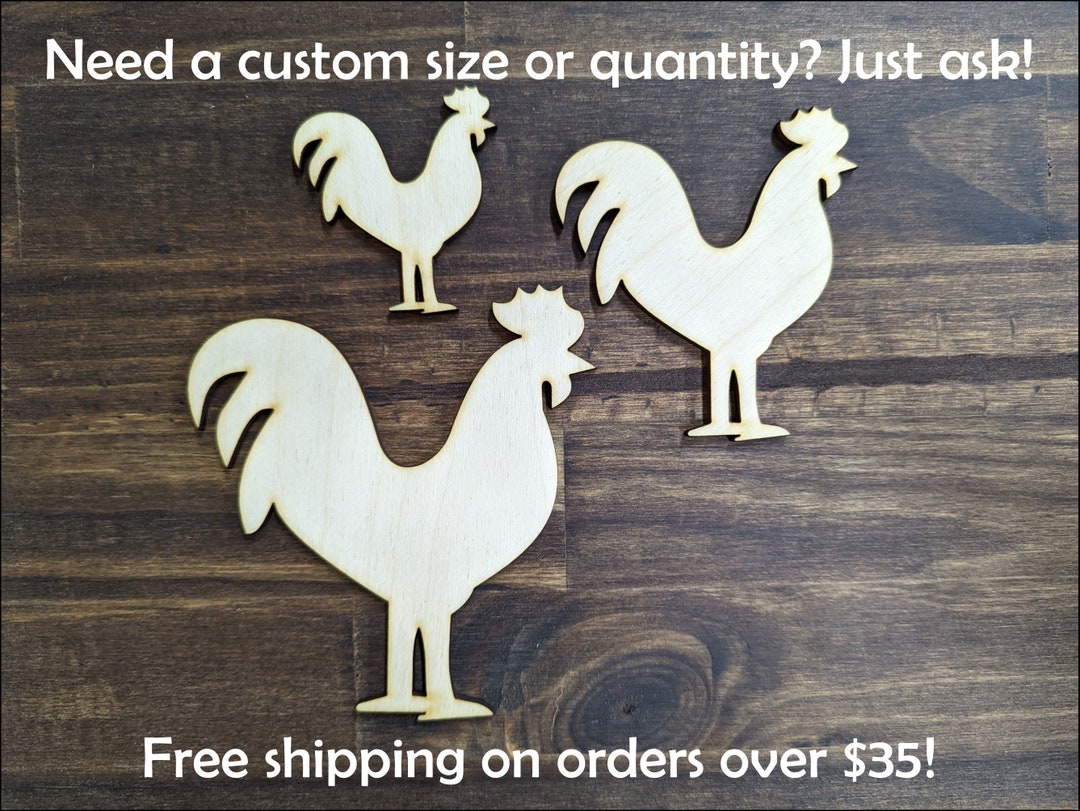 Rooster Laser Cut Wood Shape 2 3 4 Inch Unfinished Wooden Cutout for ...