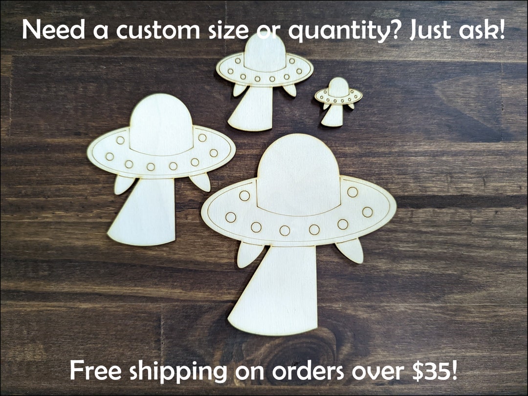 UFO Alien Spaceship Space Ship Laser Cut Wood Shape 1 2 3 4 Inch ...