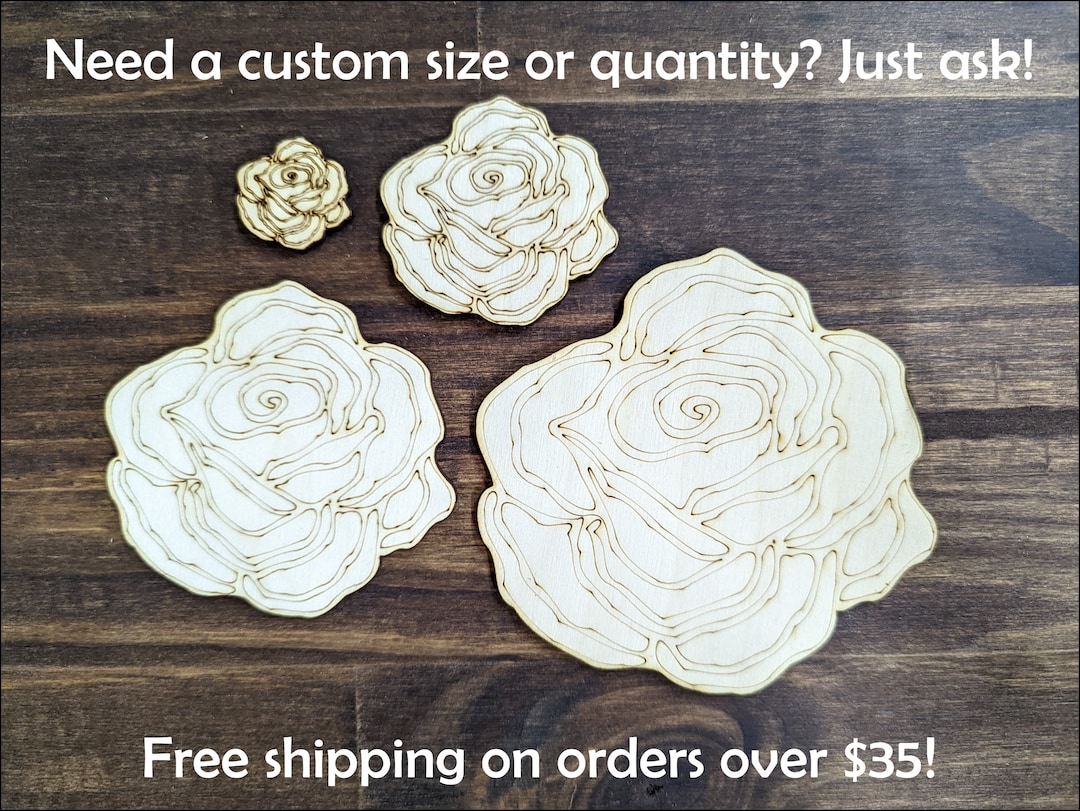 Wood Rose, Wood Rose Cutout, Laser Cut Rose, Wood Flower, Wood Rose ...