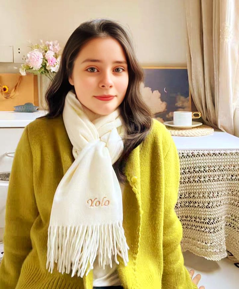 100% Wool Personalized Embroidered Name Winter Scarf, Custom Initial ...
