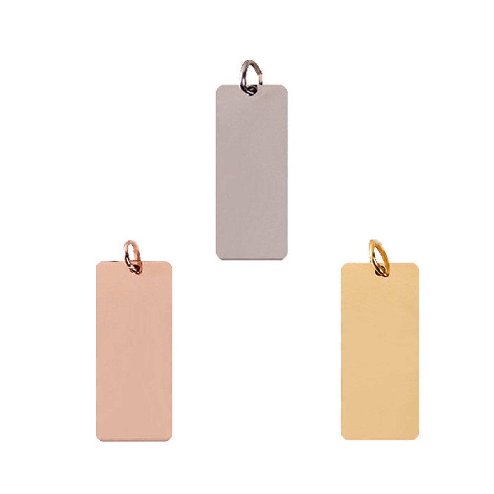 Custom Silver Rose Gold Laser Engraved Charms, Personalized Rectangle ...