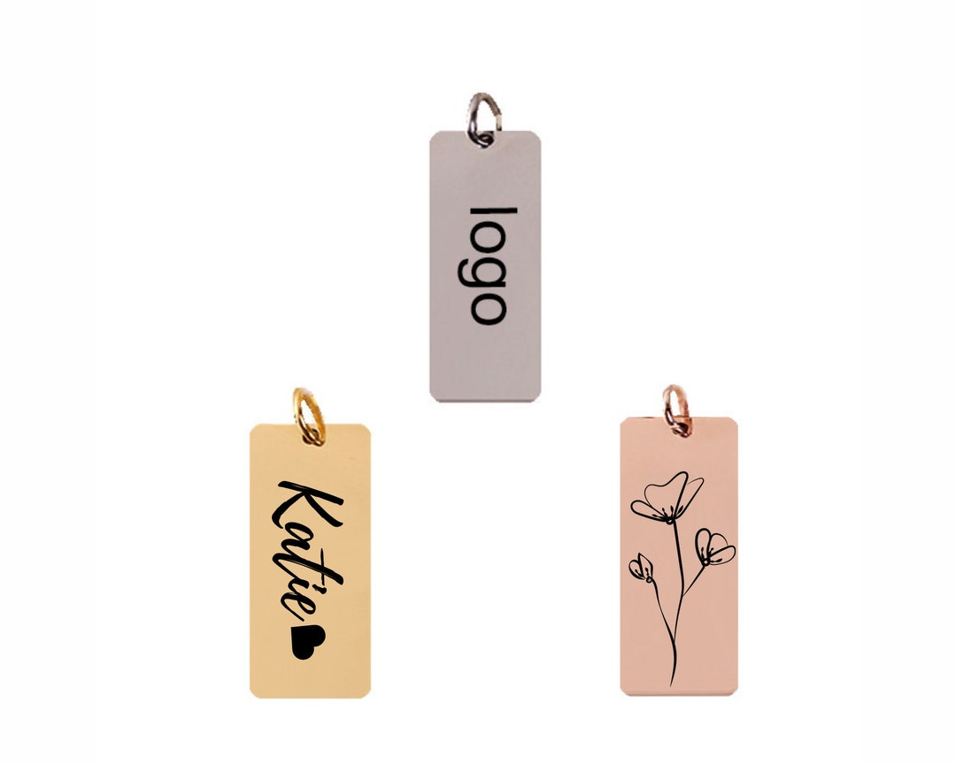 Custom Silver Rose Gold Laser Engraved Charms, Personalized Rectangle ...