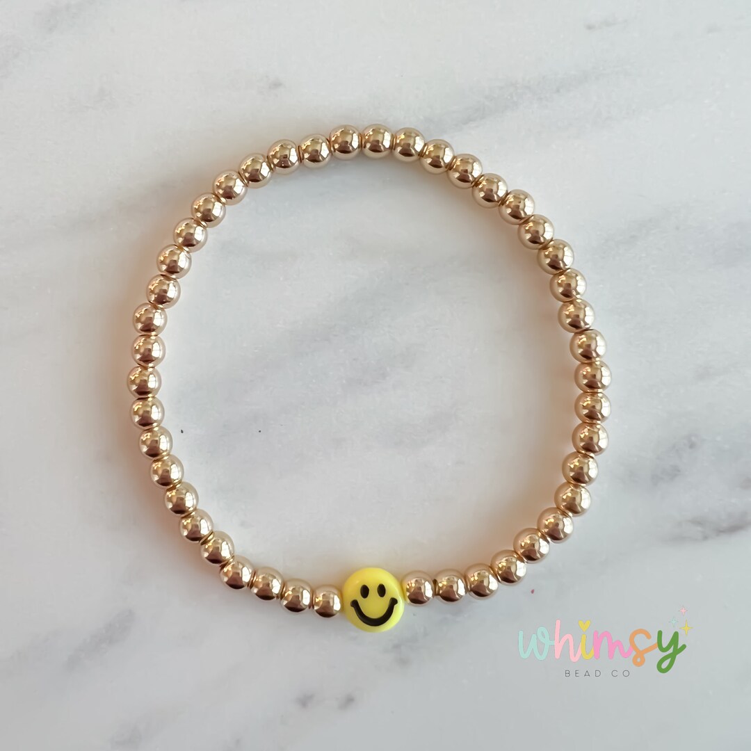 14kt Gold Filled Smiley Face Gold Metal Ball Stackable Bracelet - Etsy