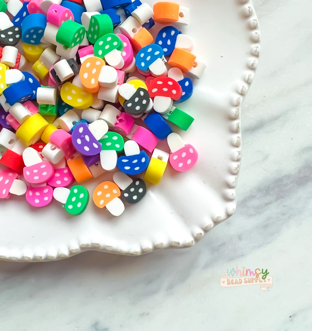 Multicolored Toadstool Polymer Clay Beads | Groovy Nature Bead | Clay ...