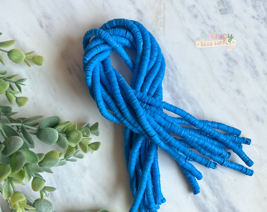 Cookie Monster Blue 6mm Heishi Bead Strand | Medium Blue | Clay Beads ...