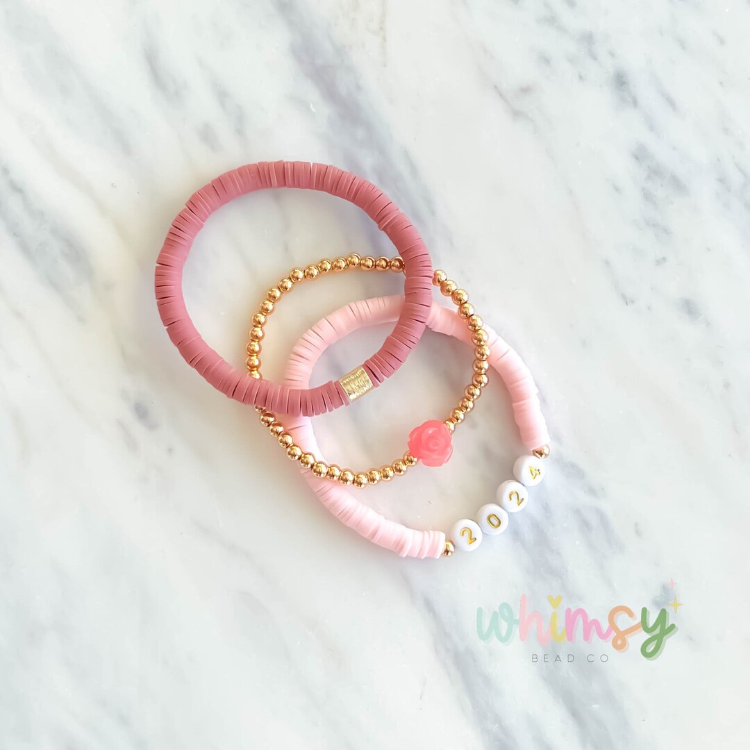 PCA Daddy Daughter Dance Bracelet Stack 2024, Rosey Pink and Gold Bracelet Stack, Pink Rose ...