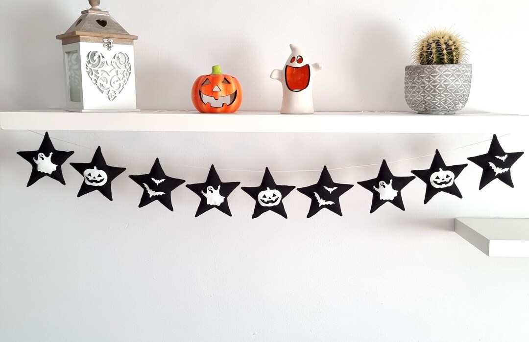 Glow in Dark Halloween Garland: Black Star Ghost Decor - Etsy