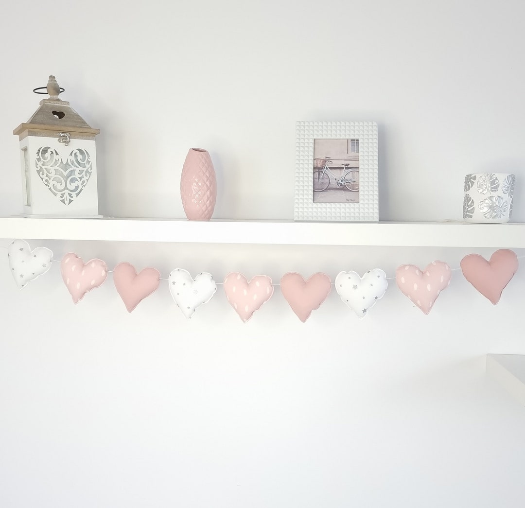 Powder Pink Heart Fabric Garland: Nursery, Wedding, or Birthday Decor ...
