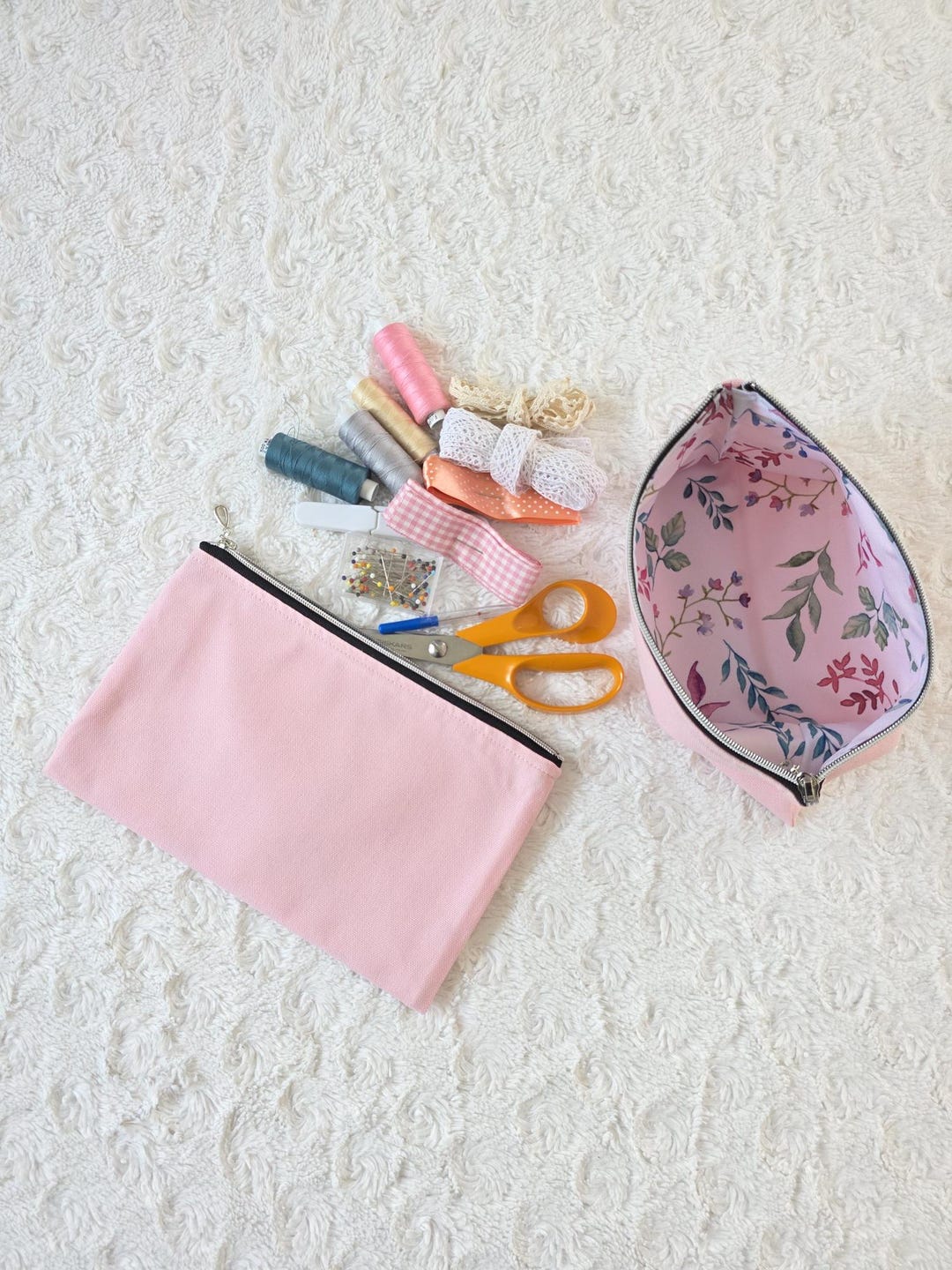 Personalized Pink Waterproof Sewing Pouch – Custom Canvas Organizer Bag ...