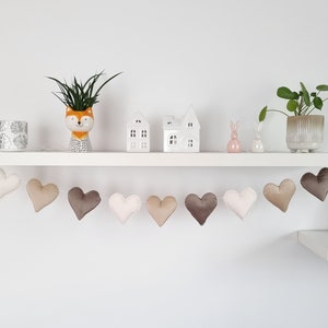 Boho Heart Fabric Garland, Beige Velvet Garland for Mantle, Boho Home ...