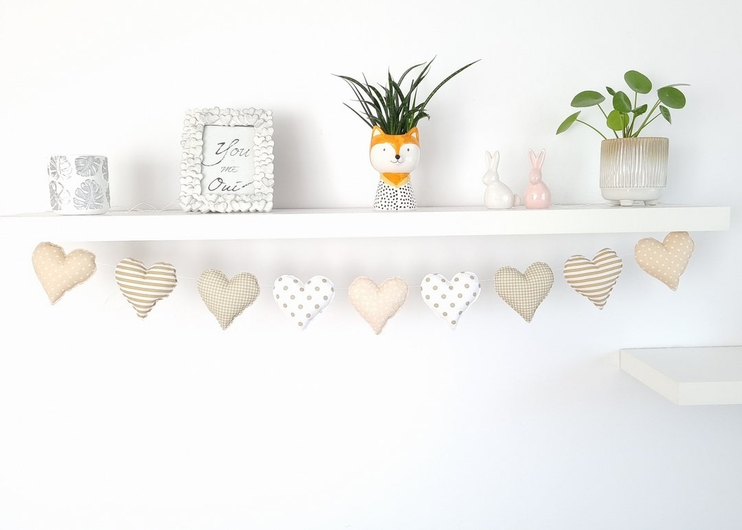Beige Heart Garland: Boho Nursery Decor, Wedding Garland - Etsy