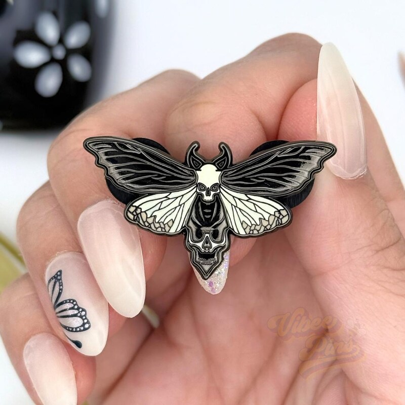Skull Moth Brooch Pin - Etsy