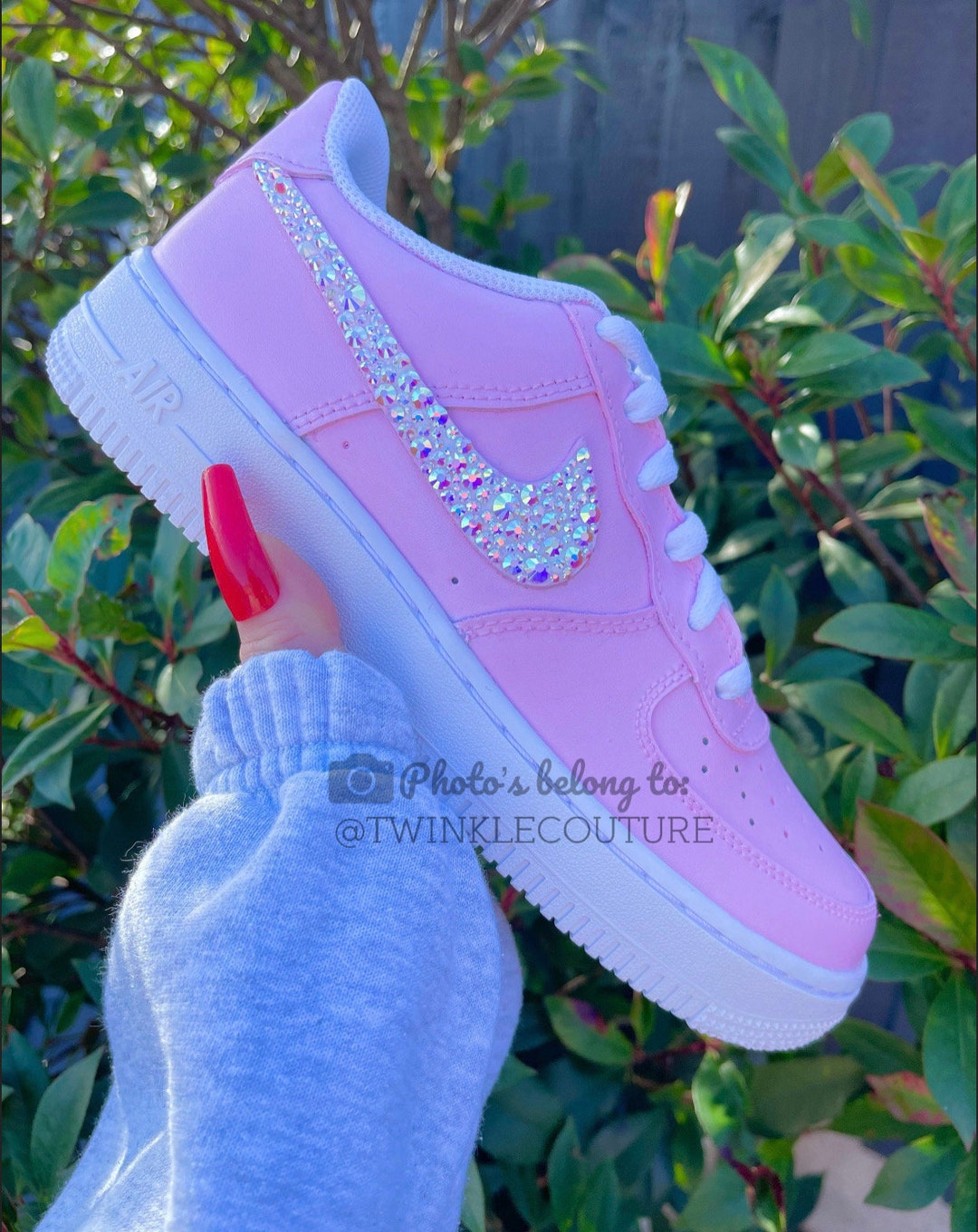 Beautiful Pink With Crystal Swoosh Tick Custom Nike Air Force 1 ...