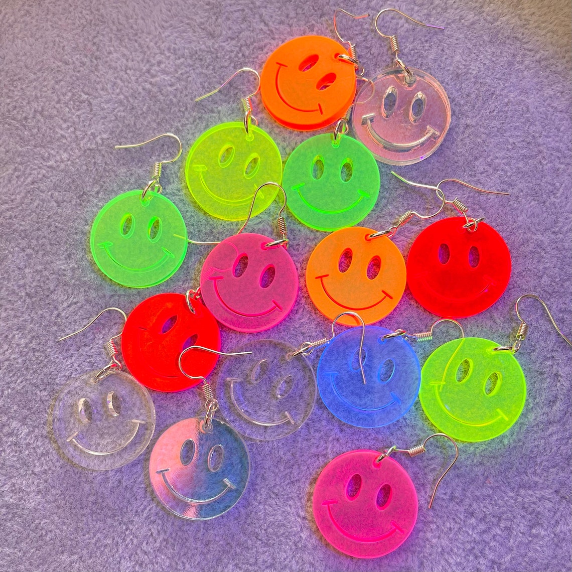 Smileys Smiley Face Neon Uv Active Glow Light Acrylic Earrings | Etsy