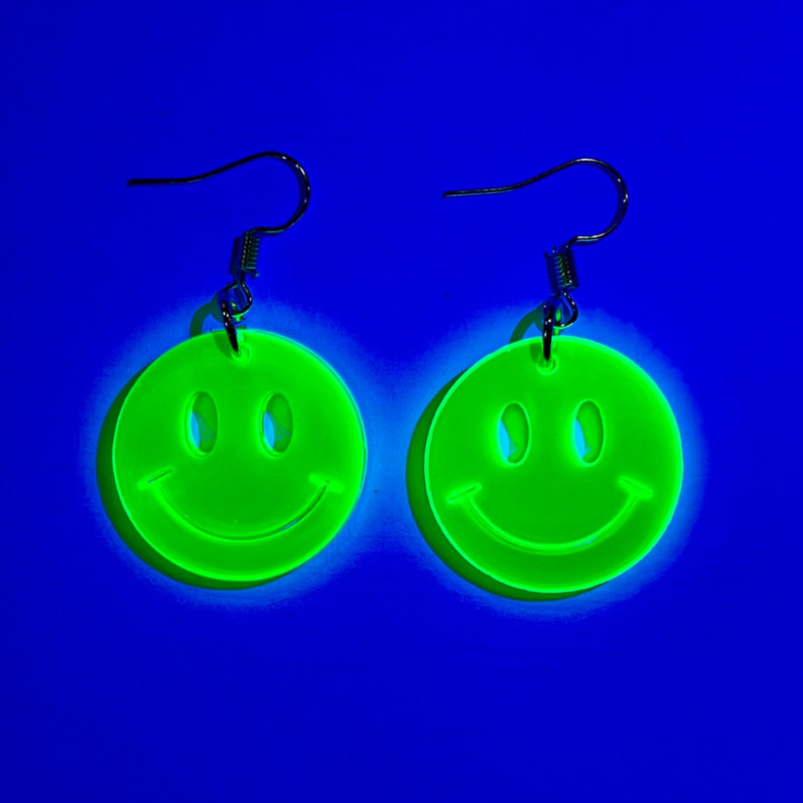 Smileys smiley face neon uv active glow light acrylic earrings | Etsy