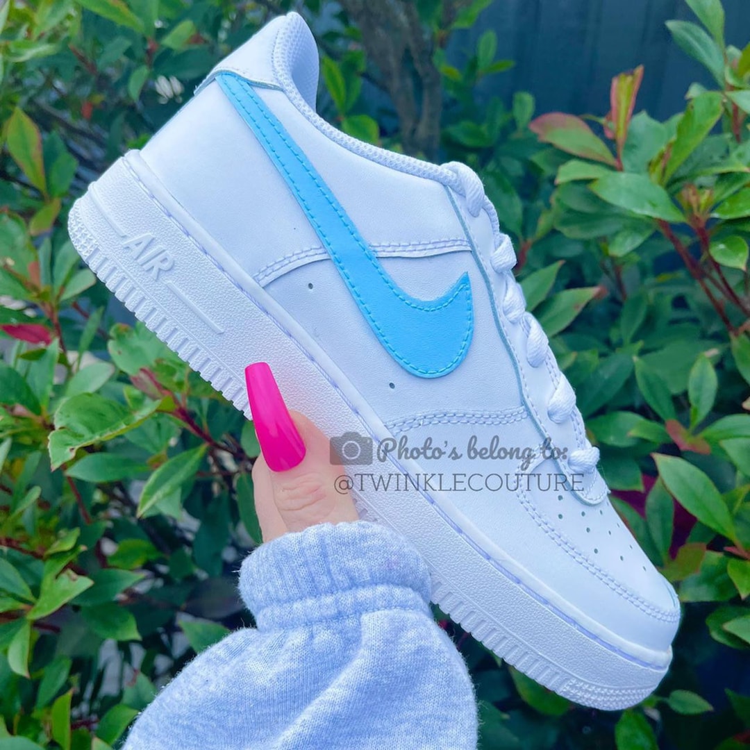 Baby Blue Swoosh Tick Custom Nike Air Force 1 Sneakers Customs - Etsy