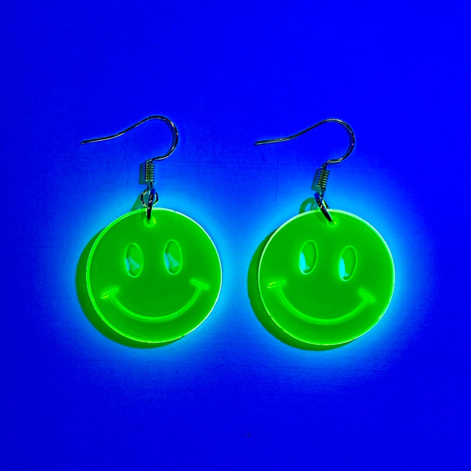Smileys smiley face neon uv active glow light acrylic earrings | Etsy