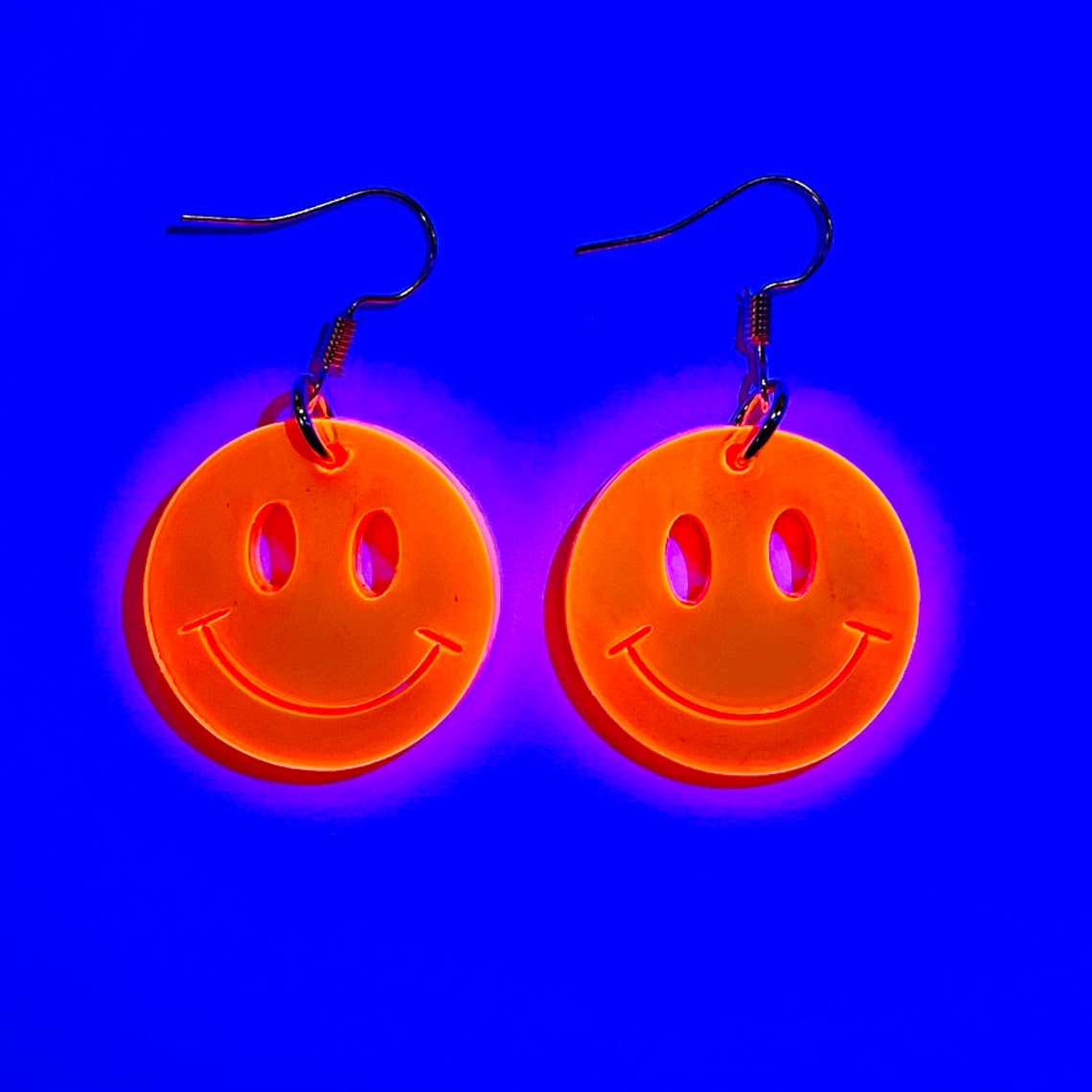 Smileys smiley face neon uv active glow light acrylic earrings | Etsy