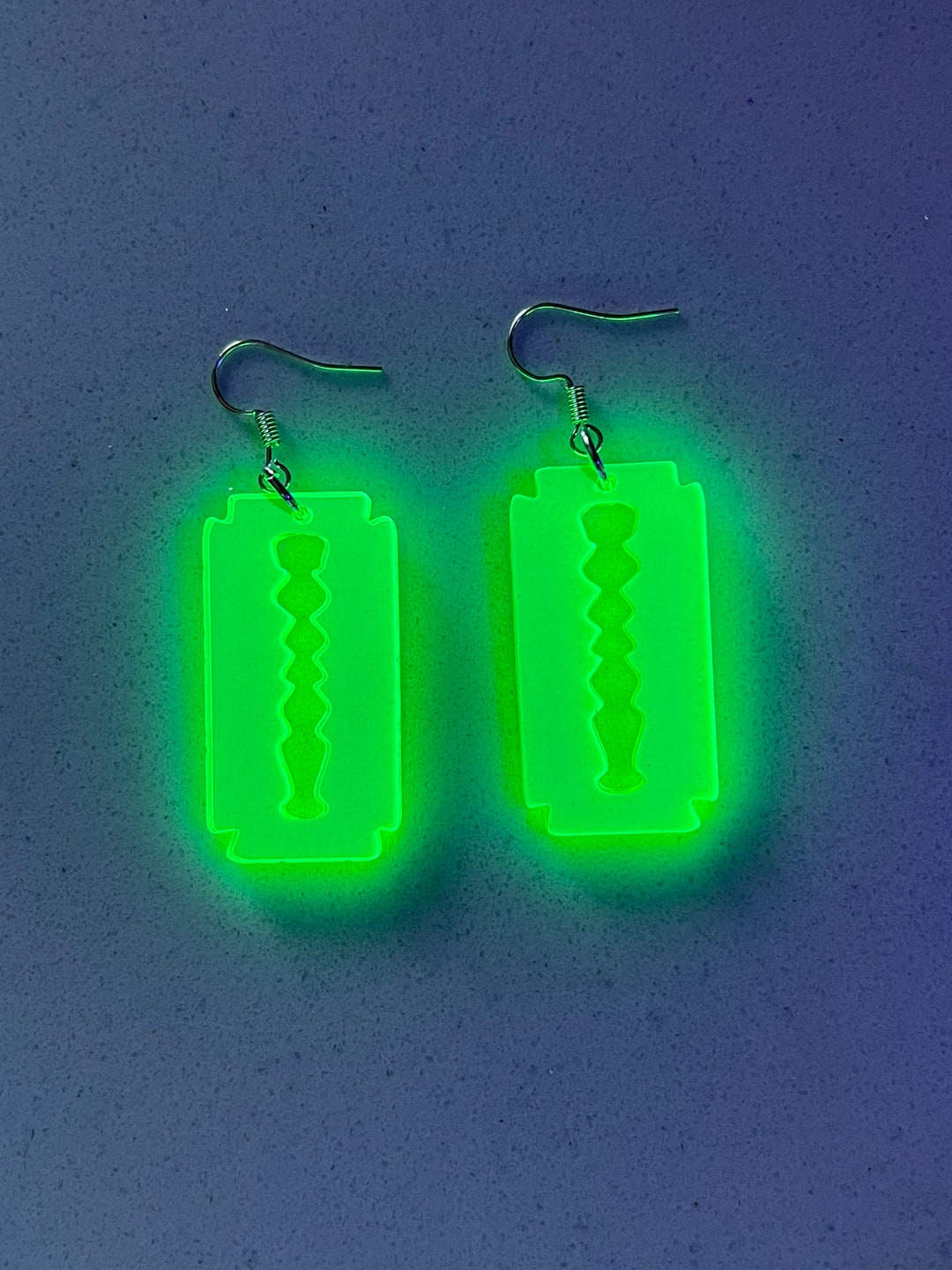 Green Neon Razor Blade Light Weight Acrylic Earrings With Uv - Etsy