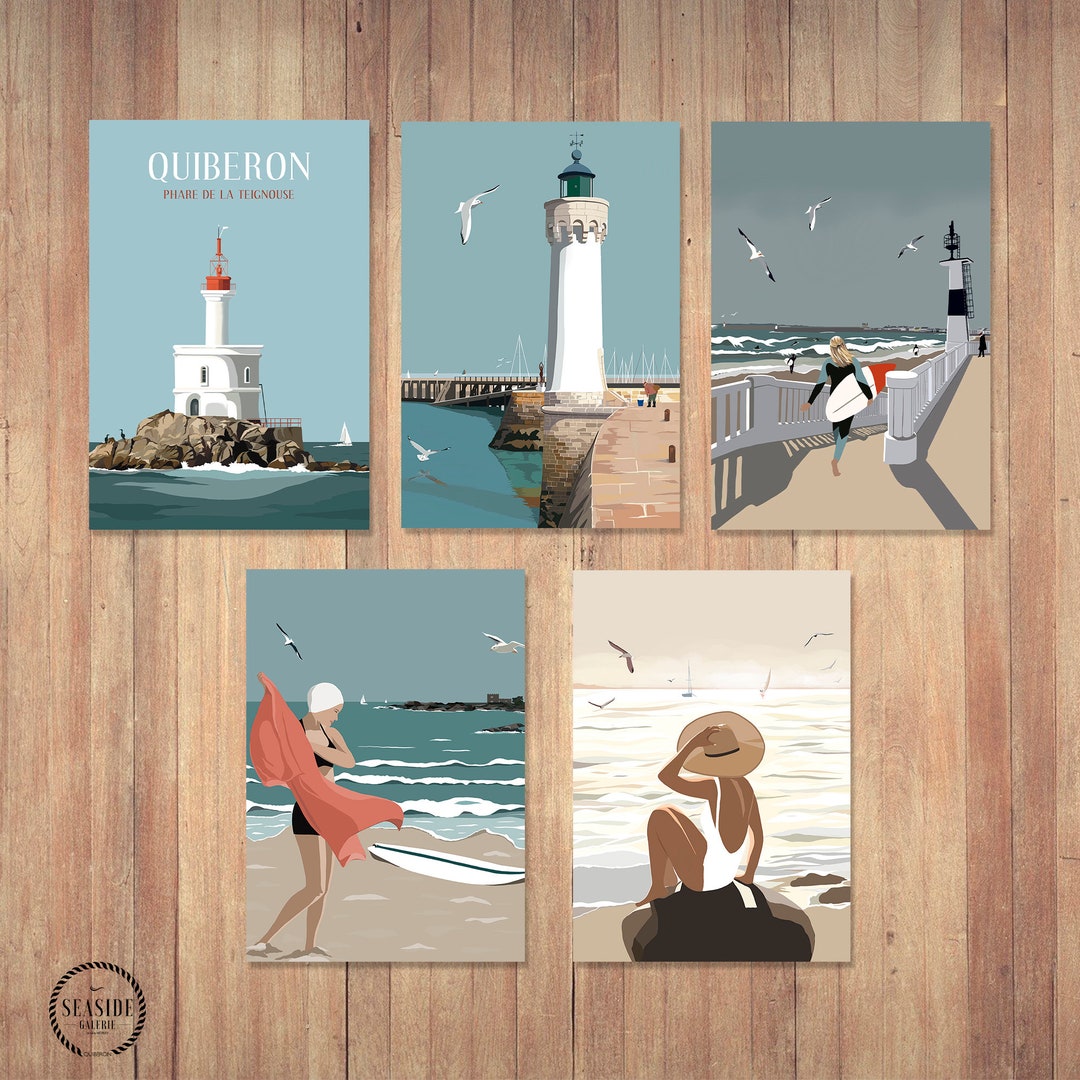 CARTES POSTALES - Lot de 5 cartes - Illustrations de bord de mer ...