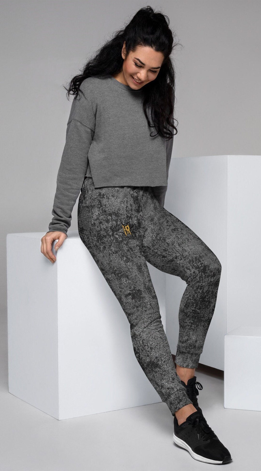 IR Women's Joggers, Gray, Distressed Print, Active, Streetwear, Soft ...