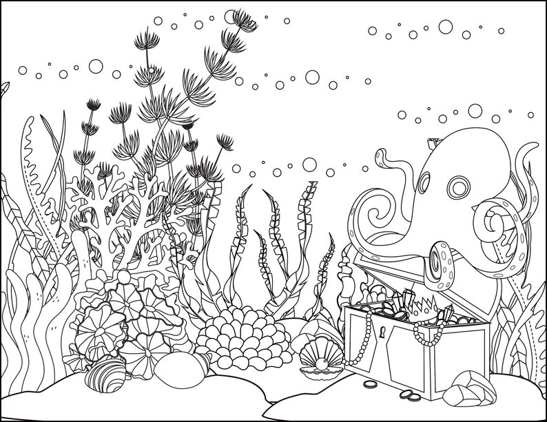 Coloring Book Pages | 10 Different Ocean Themed Pages - Etsy