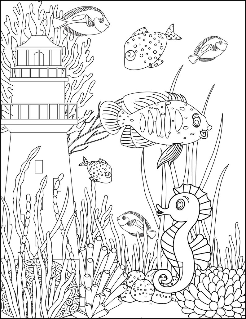 Coloring Book Pages | 10 Different Ocean Themed Pages - Etsy