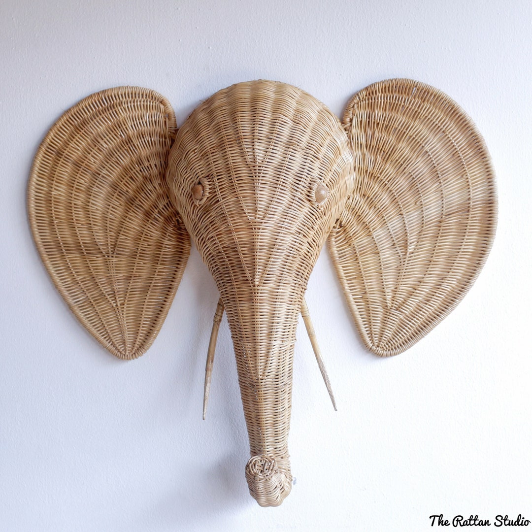 Handmade Wicker Elephant Head Wicker Wall Decor Kids Room Elephant ...