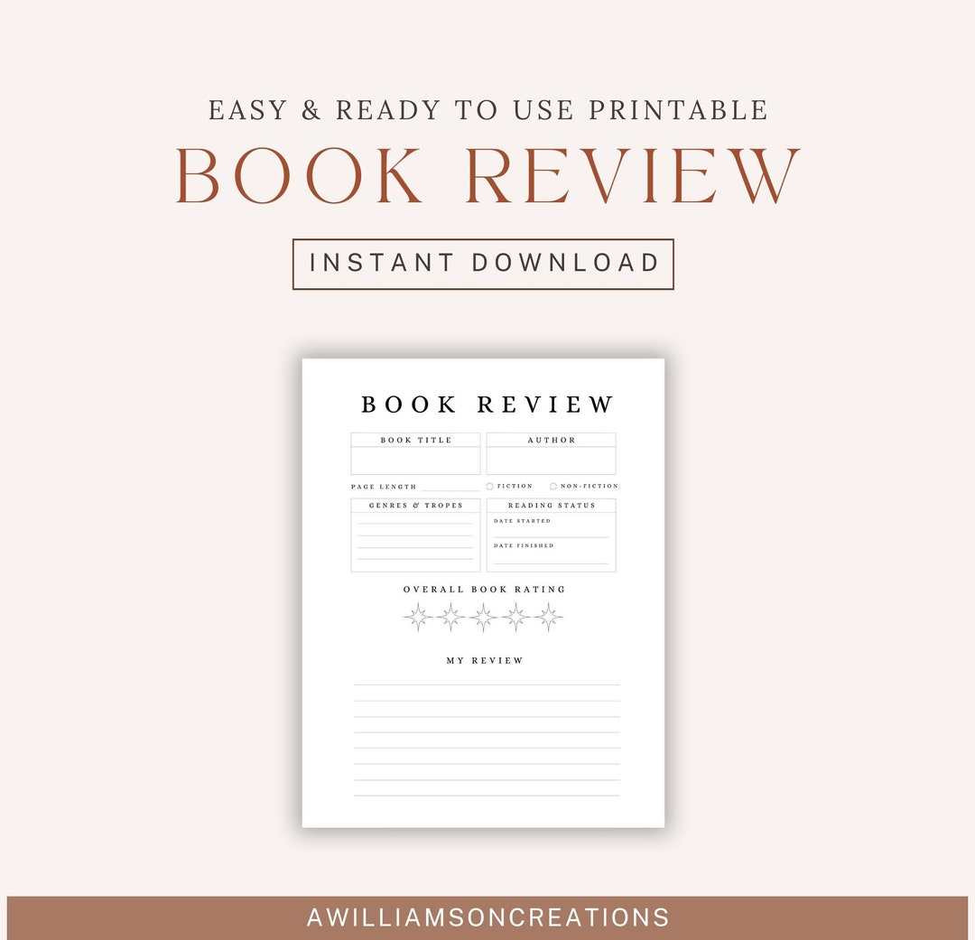 Book Review Template | Reading Log | Simple Book Journal | One Page ...