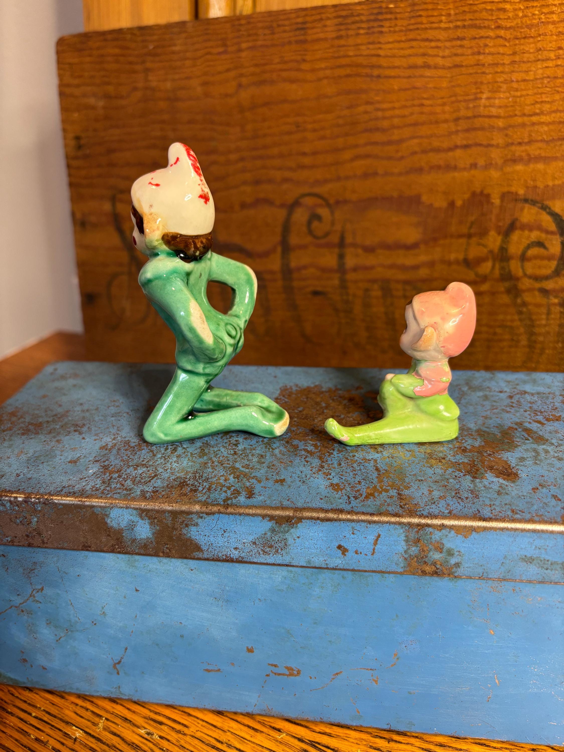 Pair of Vintage Pixies Elves Porcelain Figurines Green Made in Japan - Etsy