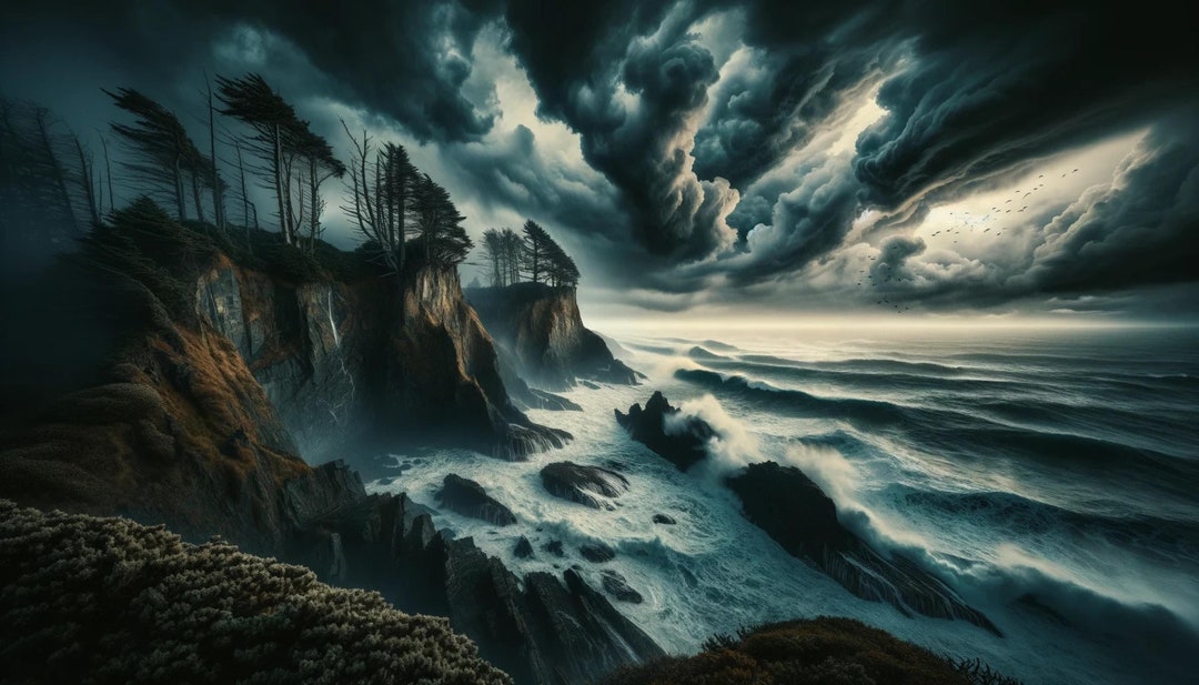 Pacific Northwest Beach Scene Printable Wall Art Moody Ocean Landscape ...