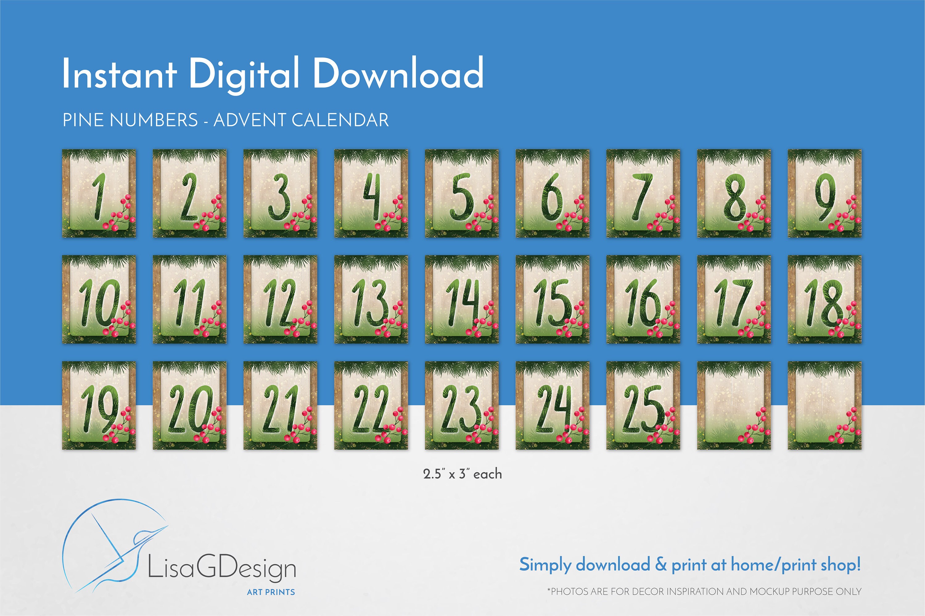 Pine Numbers Advent Calendar Printable Advent Calendar - Etsy