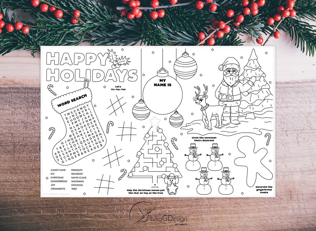 Holiday Colouring Placemat | Printable Christmas Colouring Placemat ...
