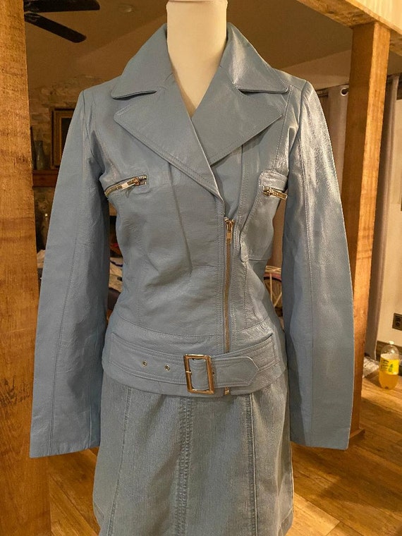 VINTAGE RARE Powder Blue Authentic Leather Jacket by … - Gem