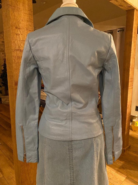VINTAGE RARE Powder Blue Authentic Leather Jacket by … - Gem