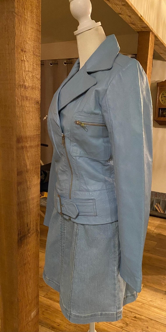 VINTAGE RARE Powder Blue Authentic Leather Jacket by … - Gem