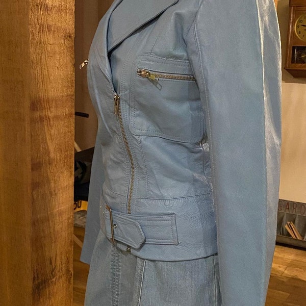 Powder Blue Leather Jacket - Etsy