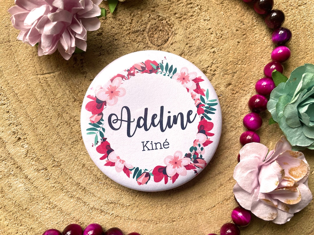Personalized Badge Fuchsia Flower Crown. Pink Flower Name Badge. - Etsy