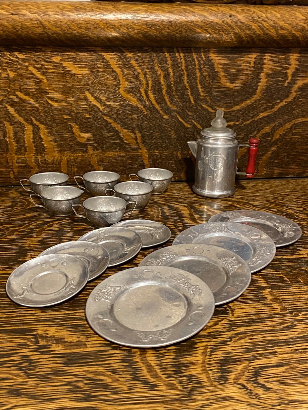 Antique Aluminum Tea Set Nursery Rhyme Children’s Tea Set Coffee ...
