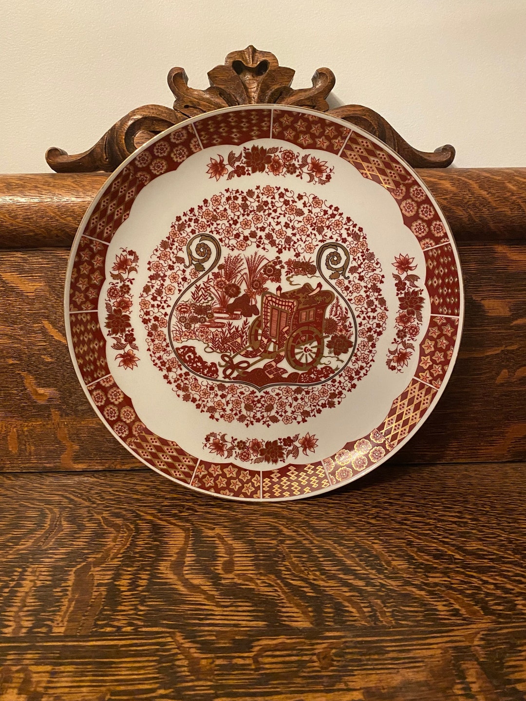 Vintage Japanese Decorative Plate Red White & Gold Trolly Design 12 ...